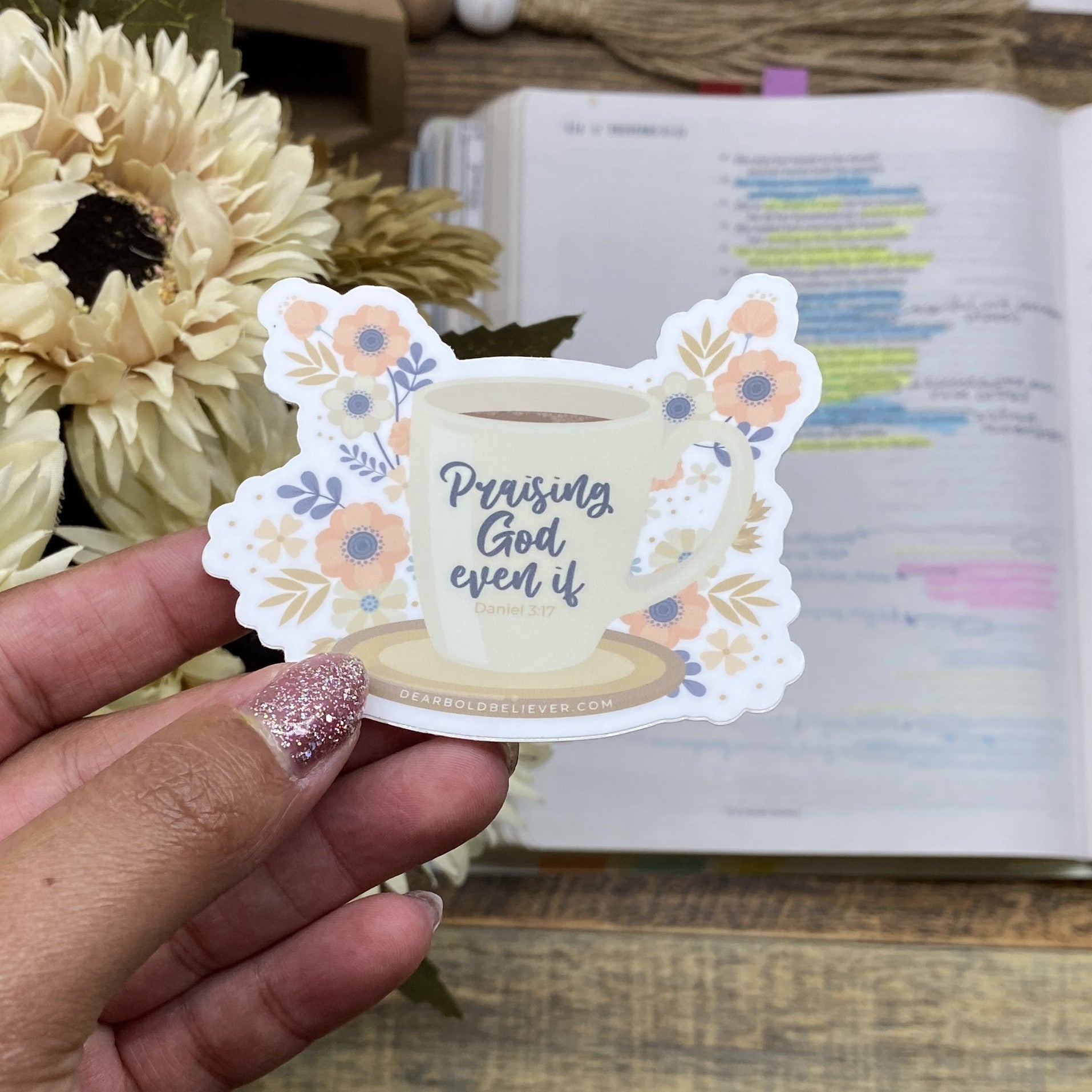 Praising God Floral Mug Bible Verse Sticker - Waterproof Vinyl (3x2.57 ...